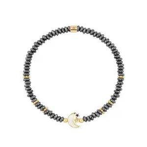 KARMA AND LUCK Hematite Moon And Star Charm Beaded Bracelet Grey/white