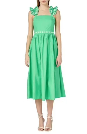 English Factory Flower Embroidered Midi Dress - Green