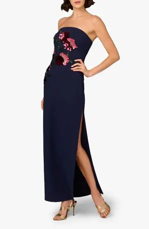 Aidan Mattox Bead Embellished Strapless Column Gown