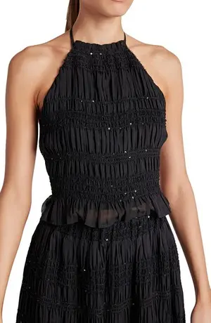 Endless Rose Sequin Shirred Open Back Chiffon Halter Top