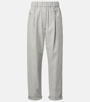 Brunello Cucinelli Cropped Wool And Cashmere Pants - Grey