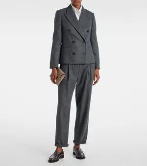 Brunello Cucinelli Cropped Wool And Cashmere Pants - Grey
