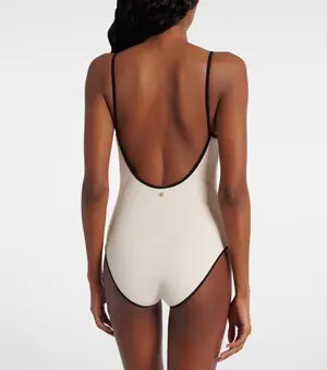 Valentino Garavani Logo Printed Piqué Swimsuit - White