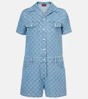 Gucci Gg Denim Jacquard Romper - Blue