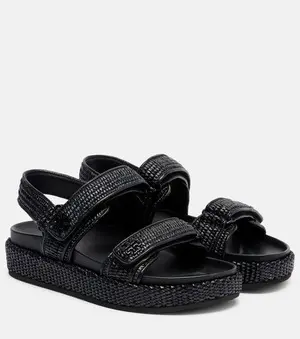Tory Burch Raffia And Leather Sandals - Black