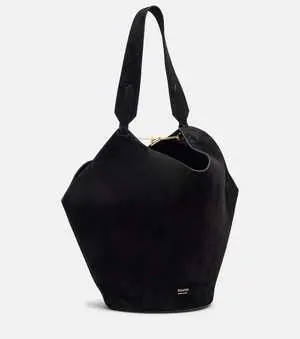 Khaite Lotus Small Suede Tote Bag - Black