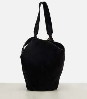 Khaite Lotus Small Suede Tote Bag - Black