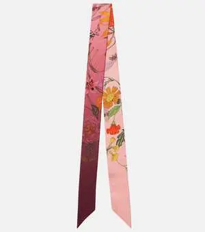 Gucci Floral Silk Twill Scarf - Pink