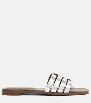 Tory Burch Metallic Leather Slides - Silver