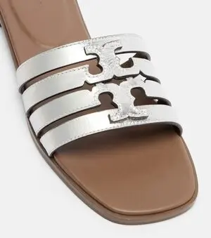 Tory Burch Metallic Leather Slides - Silver