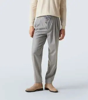 Brunello Cucinelli Virgin Wool Flannel Straight Pants - Grey