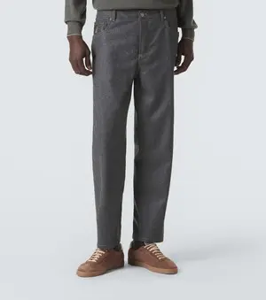 Brunello Cucinelli Virgin Wool Flannel Straight Pants - Grey
