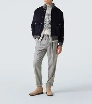 Brunello Cucinelli Virgin Wool Flannel Straight Leg Pants - Grey