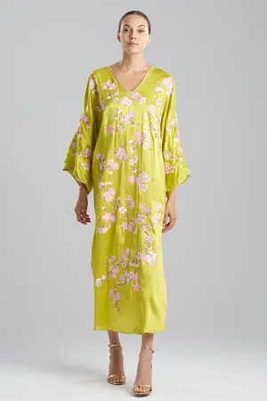 Natori Couture Sakura Embroidered Silk Caftan
