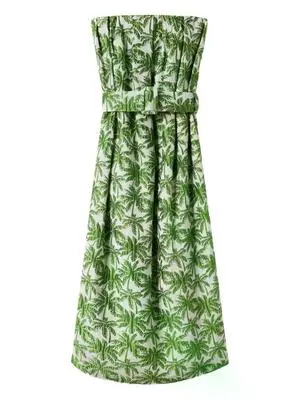 La DoubleJ Filter Palm-print Strapless Midi Dress