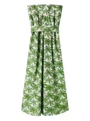 La DoubleJ Filter Palm-print Strapless Midi Dress
