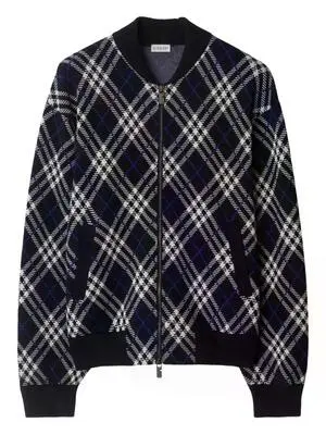 Burberry Checked Zip-up Sweatshirt - Blue