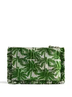 La DoubleJ Palm-print Ruffled Clutch - Green