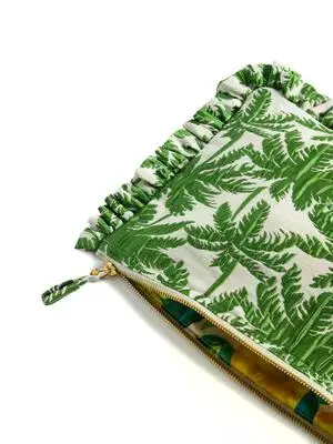 La DoubleJ Palm-print Ruffled Clutch - Green