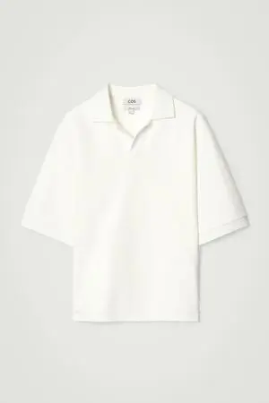 Cos Open Collar Mercerized Jersey Polo Shirt - White