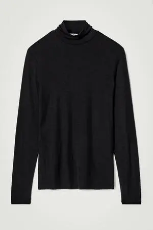 Cos Slim Wool-Jersey Roll Neck Top Black