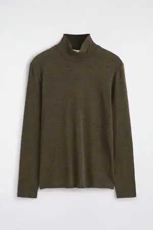 Cos Slim Wool-jersey Roll Neck Top - Brown