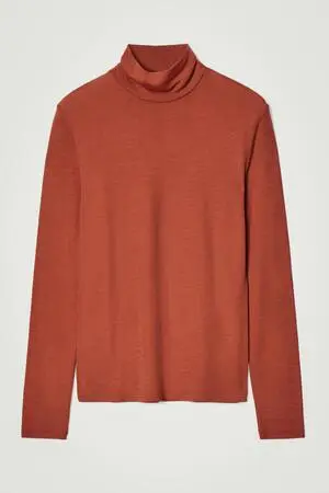Cos Slim Wool-jersey Roll Neck Top - Orange