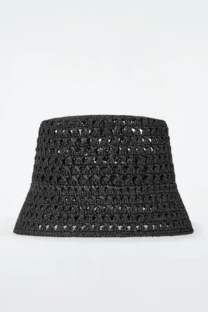 Cos Open Weave Straw Bucket Hat - Black | Editorialist display picture 2