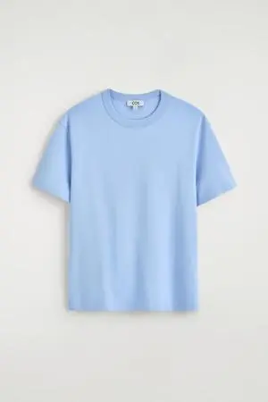 Cos Interlock Cotton Crew-neck T-shirt - Light Blue