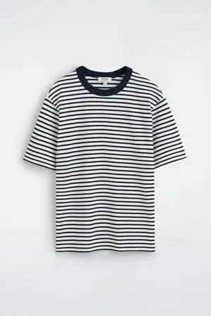 Cos Interlock Cotton Crew-neck T-shirt - Navy/white