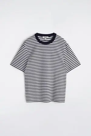 Cos Interlock Cotton Crew-neck T-shirt - Navy/white