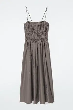 Cos Striped Gathered Waist Midi Dress With Open Back