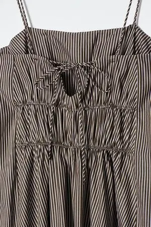 Cos Striped Gathered Waist Midi Dress With Open Back