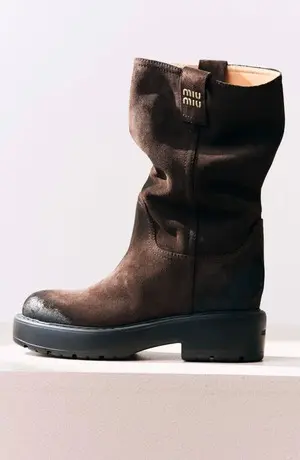 Miu Miu Suede Work Boots - Moro