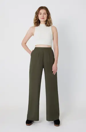 AAM THE LABEL Tall Wide Leg Pant For Full Hips - Olive