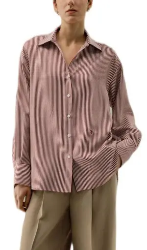 Lilysilk Striped Silk Twill Oversized Shirt