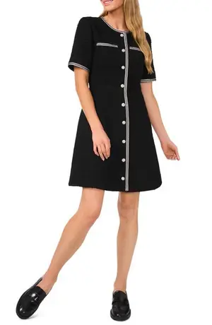 CECE DUPRAZ Button Front Tweed A-line Dress