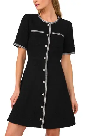 CECE DUPRAZ Button Front Tweed A-line Dress