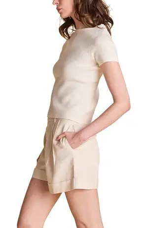 Endless Rose Faux Pearl Trim Ribbed T-shirt