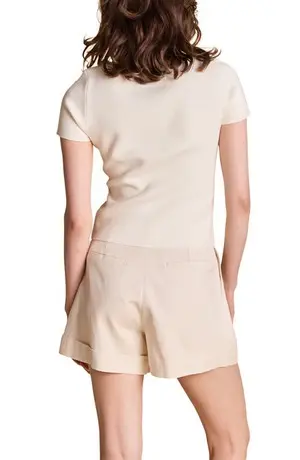 Endless Rose Faux Pearl Trim Ribbed T-shirt