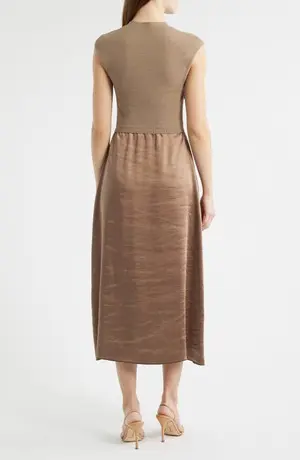 BOSS Ferdolini Mixed Media Midi Dress - Open Brn