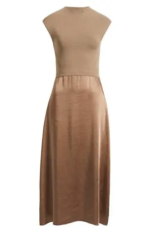 BOSS Ferdolini Mixed Media Midi Dress - Open Brn