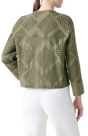Akris Diamond Cotton Eyelet Crop Jacket