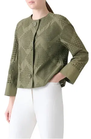 Akris Diamond Cotton Eyelet Crop Jacket