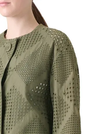 Akris Diamond Cotton Eyelet Crop Jacket