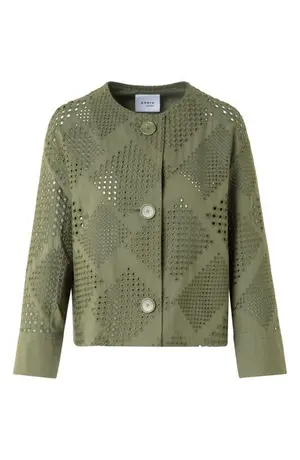 Akris Diamond Cotton Eyelet Crop Jacket