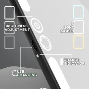 LUNA LONDON Eclipse Travel Mirror | Led Lighted Rechargeable Vanity Makeup Mirror - Matte Black