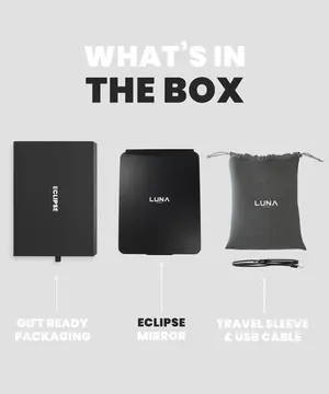 LUNA LONDON Eclipse Travel Mirror | Led Lighted Rechargeable Vanity Makeup Mirror - Matte Black