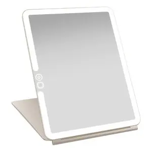 LUNA LONDON Eclipse Travel Mirror | Led Lighted Rechargeable Vanity Makeup Mirror - Soft Stone