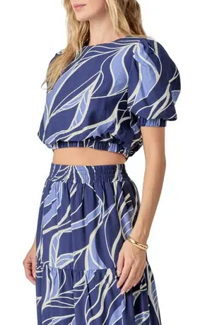 English Factory Printed Puff Sleeve Crop Top